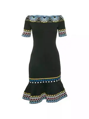 PETER PILOTTO Mini Off-shoulder Patterned Dress - Black