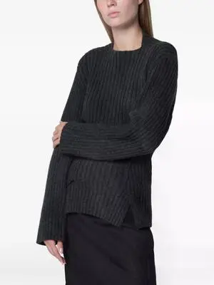 Victoria Beckham Ribbed Knit Side-slit Sweater - Grey