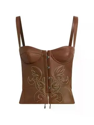 Etro Leather Corset Top With Floral Motif