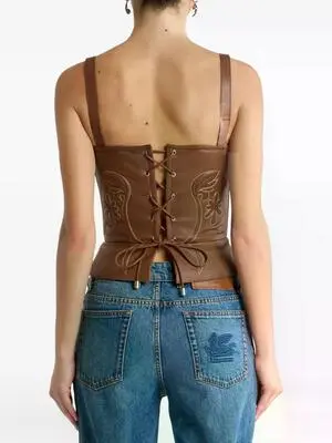 Etro Leather Corset Top With Floral Motif