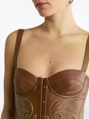 Etro Leather Corset Top With Floral Motif