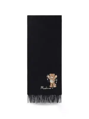 Moschino Teddy Bear Fringed Scarf - Black