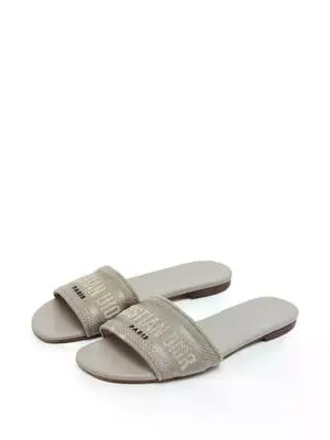 Dior Dway Embroidered Canvas Slides - Grey