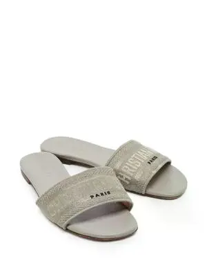 Dior Dway Embroidered Canvas Slides - Grey