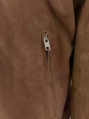 DFOUR Ribbed-trim Zip-up Suede Bomber Jacket