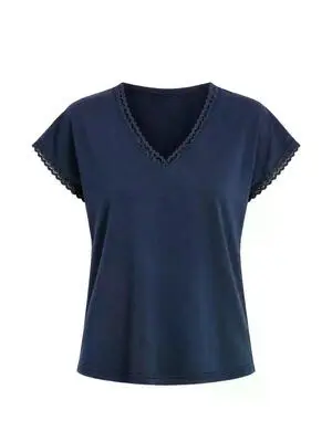 MOLLY BRACKEN Lace-trim V-neck T-shirt - Blue