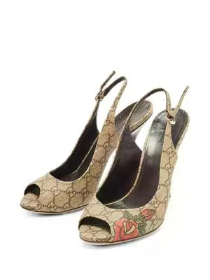Gucci Gg Supreme Peep-toe Slingback Pumps
