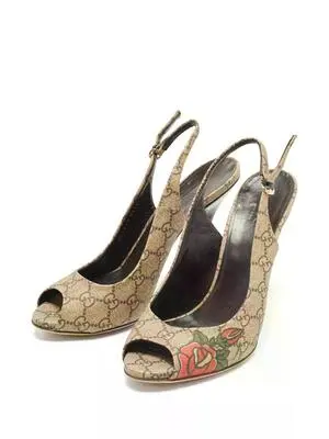 Gucci Gg Supreme Floral Print Peep-toe Slingback Pumps