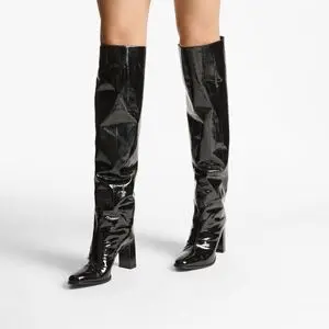 JIMMY CHOO Caly Over The Knee 85 Shiny Eel-embossed Leather Knee-high Boots
