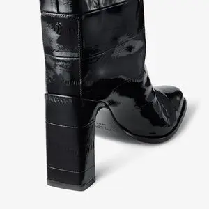 JIMMY CHOO Caly Over The Knee 85 Shiny Eel-embossed Leather Knee-high Boots