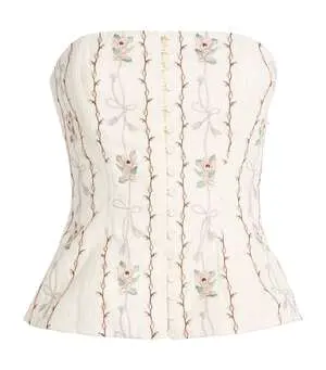 Agua Bendita Strapless Embroidered Linen Corset Top