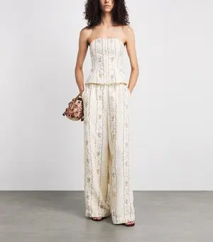 Agua Bendita Strapless Embroidered Linen Corset Top