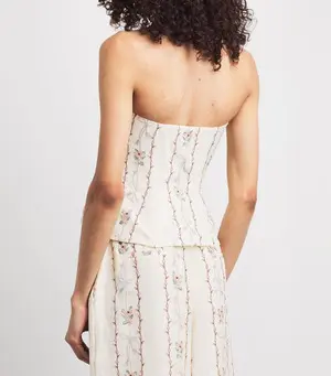 Agua Bendita Strapless Embroidered Linen Corset Top