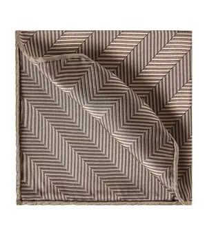 Brunello Cucinelli Silk Chevron Pocket Square - Black