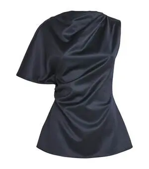 ROKSANDA Satin Nomi One-shoulder Blouse - Navy