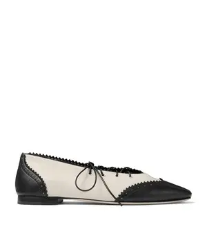 JIMMY CHOO Margot Leather Lace-up Flats - Black