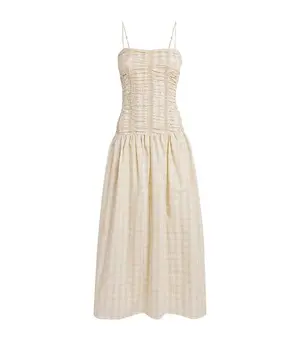 Faithfull The Brand Linen Shirred Mira Midi Dress - White