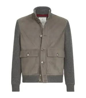 Brunello Cucinelli Cotton-suede Hybrid Bomber Jacket - Grey