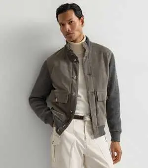 Brunello Cucinelli Cotton-suede Hybrid Bomber Jacket