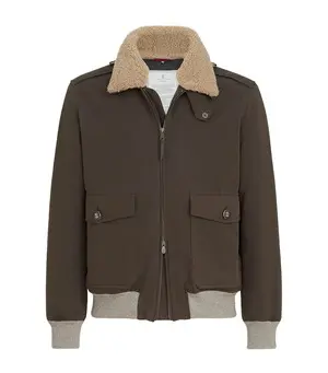 Brunello Cucinelli Waxed Techno-cotton Bomber Jacket - Brown