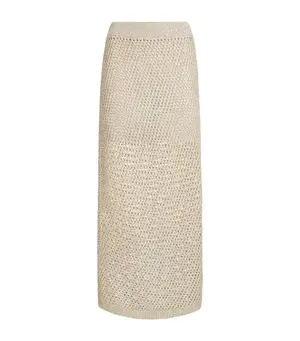 Brunello Cucinelli Embellished Knit Maxi Skirt - Beige
