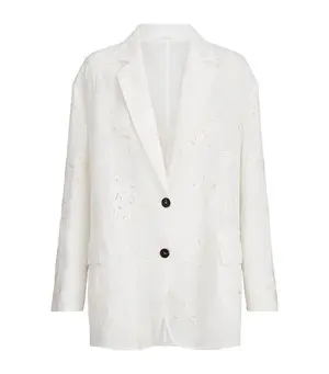 Brunello Cucinelli Cotton Monili Organza Blazer - White