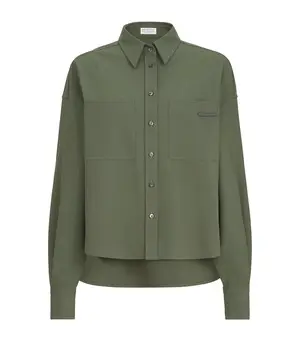 Brunello Cucinelli Virgin Wool-blend Monili-tab Shirt - Green