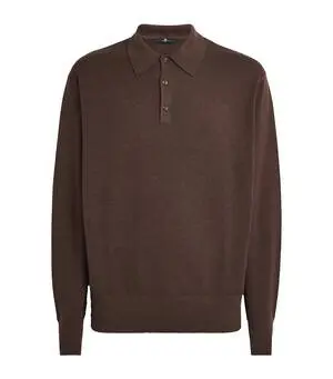 7 For All Mankind Wool-cashmere Long-sleeve Polo Shirt - Brown