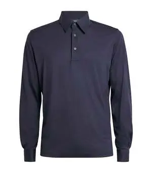 Herno Wool Jersey Long-sleeve Polo Shirt - Navy