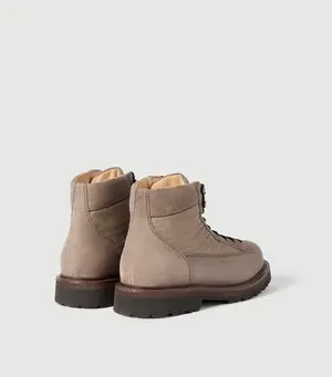 Brunello Cucinelli Suede And Technical Fabric Lace-up Ankle Boots - Grey