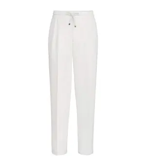 Brunello Cucinelli Cotton Gabardine Drawstring Trousers - Blue