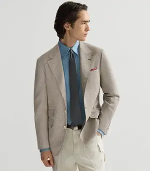 Brunello Cucinelli Wool-silk Houndstooth Deconstructed Cavallo Blazer