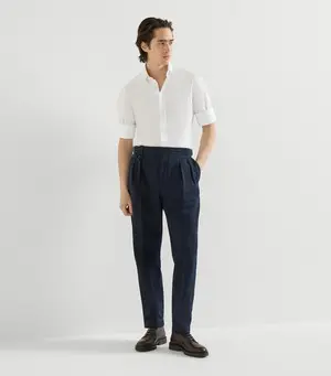 Brunello Cucinelli Cotton Chevron Double-pleated Trousers