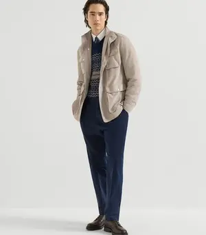 Brunello Cucinelli Cotton Chevron Double-pleated Trousers