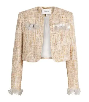 Safiyaa Tweed Embellished Soraya Cropped Jacket