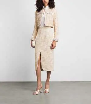 Safiyaa Tweed Embellished Soraya Cropped Jacket