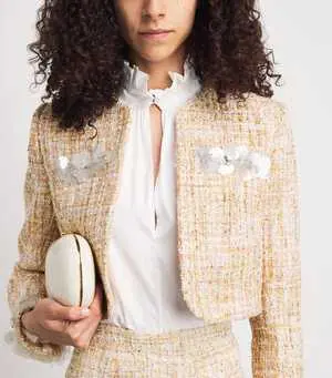 Safiyaa Tweed Embellished Soraya Cropped Jacket