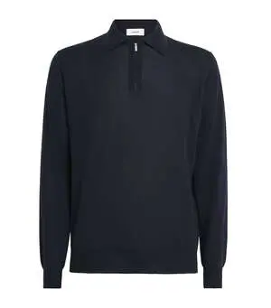LARDINI Wool-silk-cashmere Quarter-zip Polo Sweater