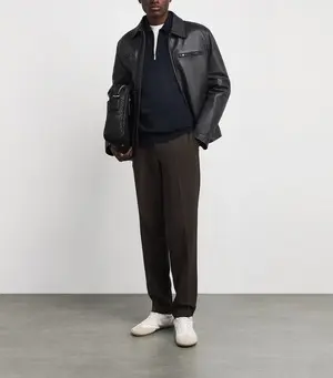 LARDINI Wool-silk-cashmere Quarter-zip Polo Sweater