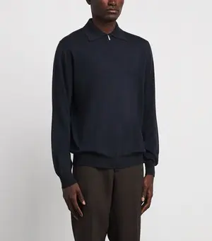 LARDINI Wool-silk-cashmere Quarter-zip Polo Sweater