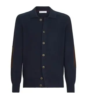 Brunello Cucinelli Cashmere Suede-trim Cardigan - Blue