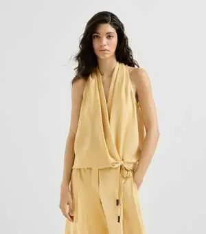 Brunello Cucinelli Linen Wrap Sleeveless Top