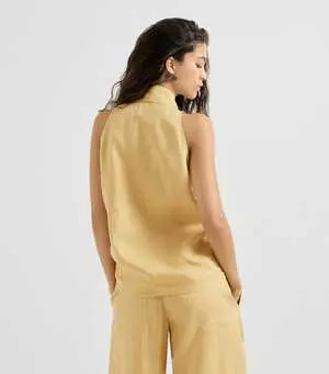 Brunello Cucinelli Linen Wrap Sleeveless Top