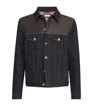 Brunello Cucinelli Leather-trim Denim Jacket - Blue