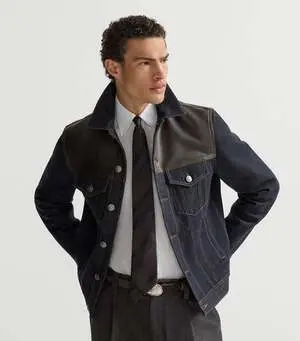 Brunello Cucinelli Leather-trim Denim Jacket