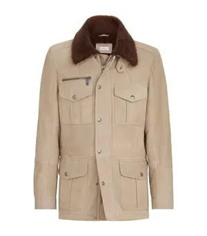 Brunello Cucinelli Waxed Shearling Safari Jacket - White