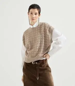 Brunello Cucinelli Cashmere Sequin Check Knit T-shirt