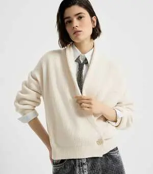 Brunello Cucinelli Cashmere English Rib Asymmetric Cardigan