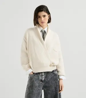 Brunello Cucinelli Cashmere English Rib Asymmetric Cardigan
