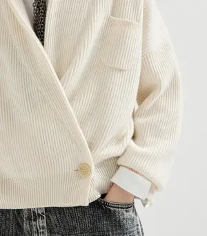 Brunello Cucinelli Cashmere English Rib Asymmetric Cardigan